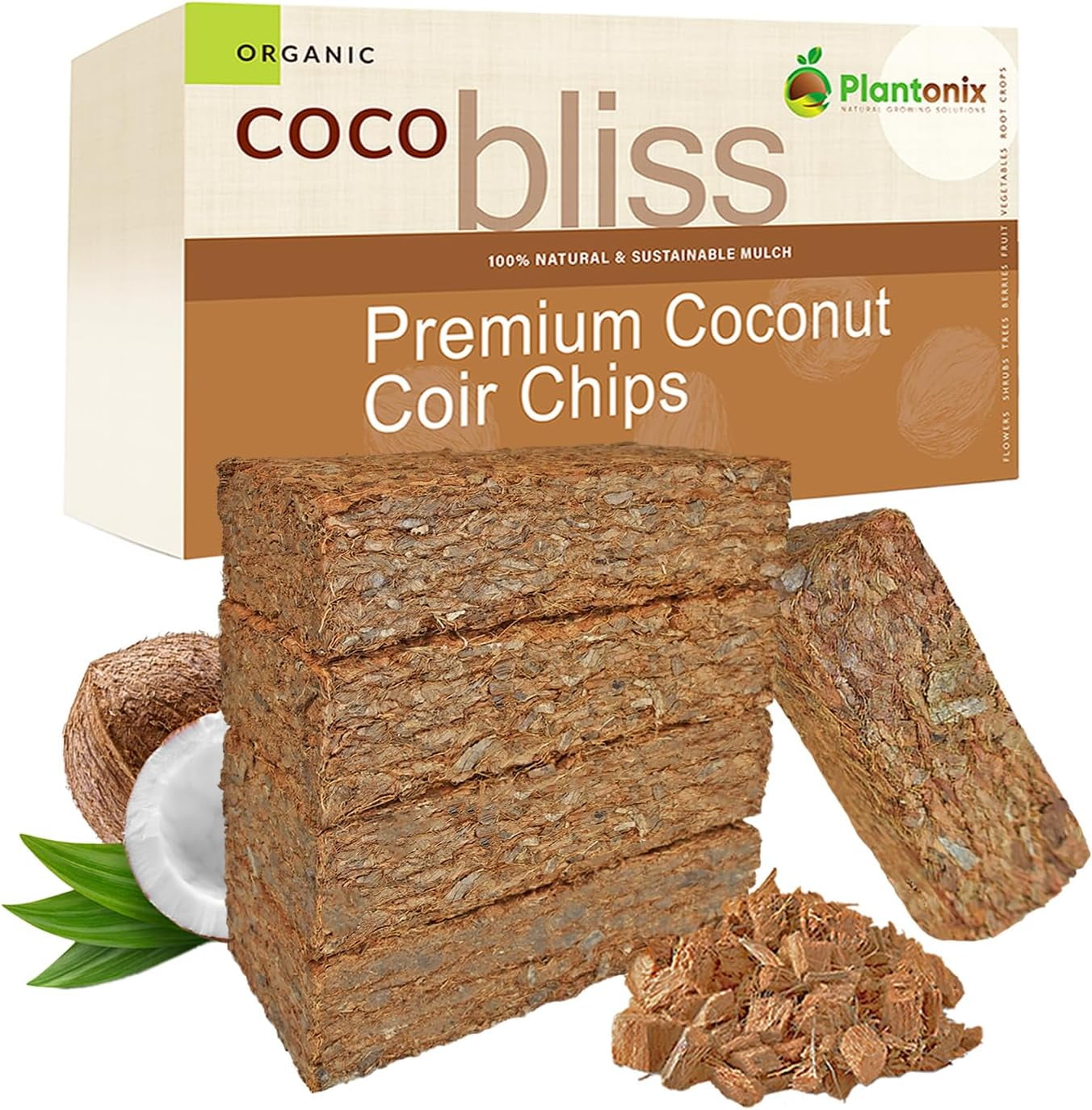 Coco Chips for Plants (650gm Bricks, 5-Pack) - Organic Coco Coir Chips - Coconut Husk Chips for ...