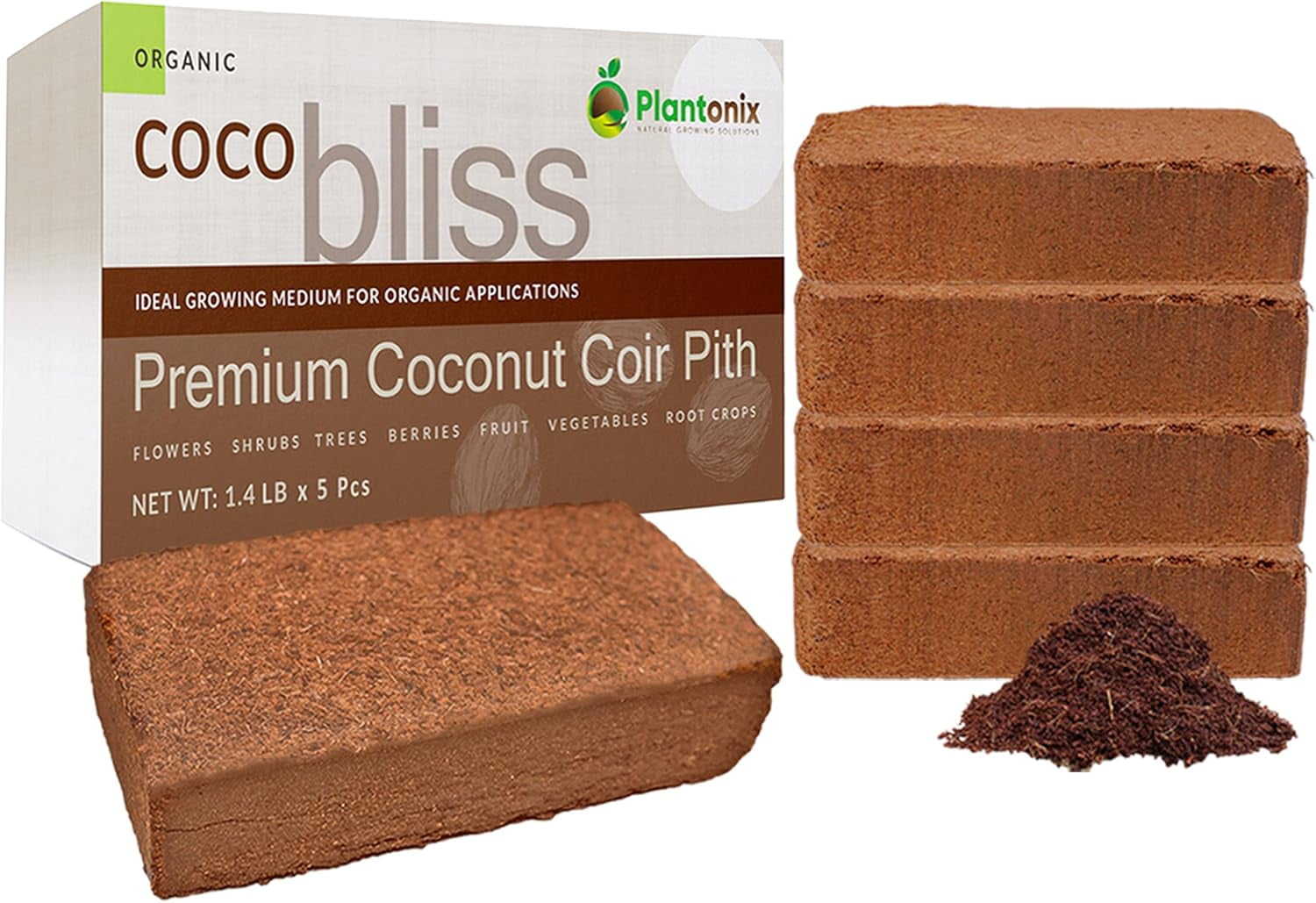 Coco Coir 650gm Bricks (5-Pack) - Organic for Plants & Gardening OMRI ...