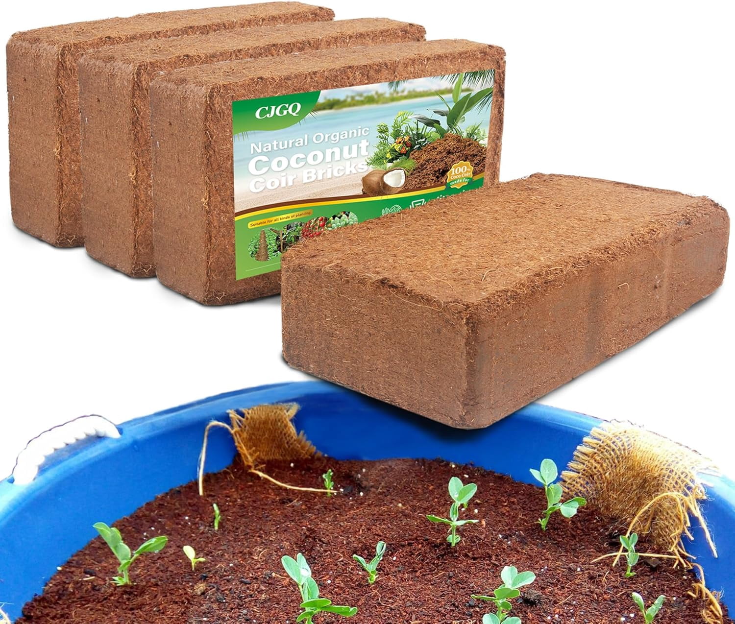 Coco Coir Brick - 4 Pack Coconut Soil - Low EC & PH Balance - High ...