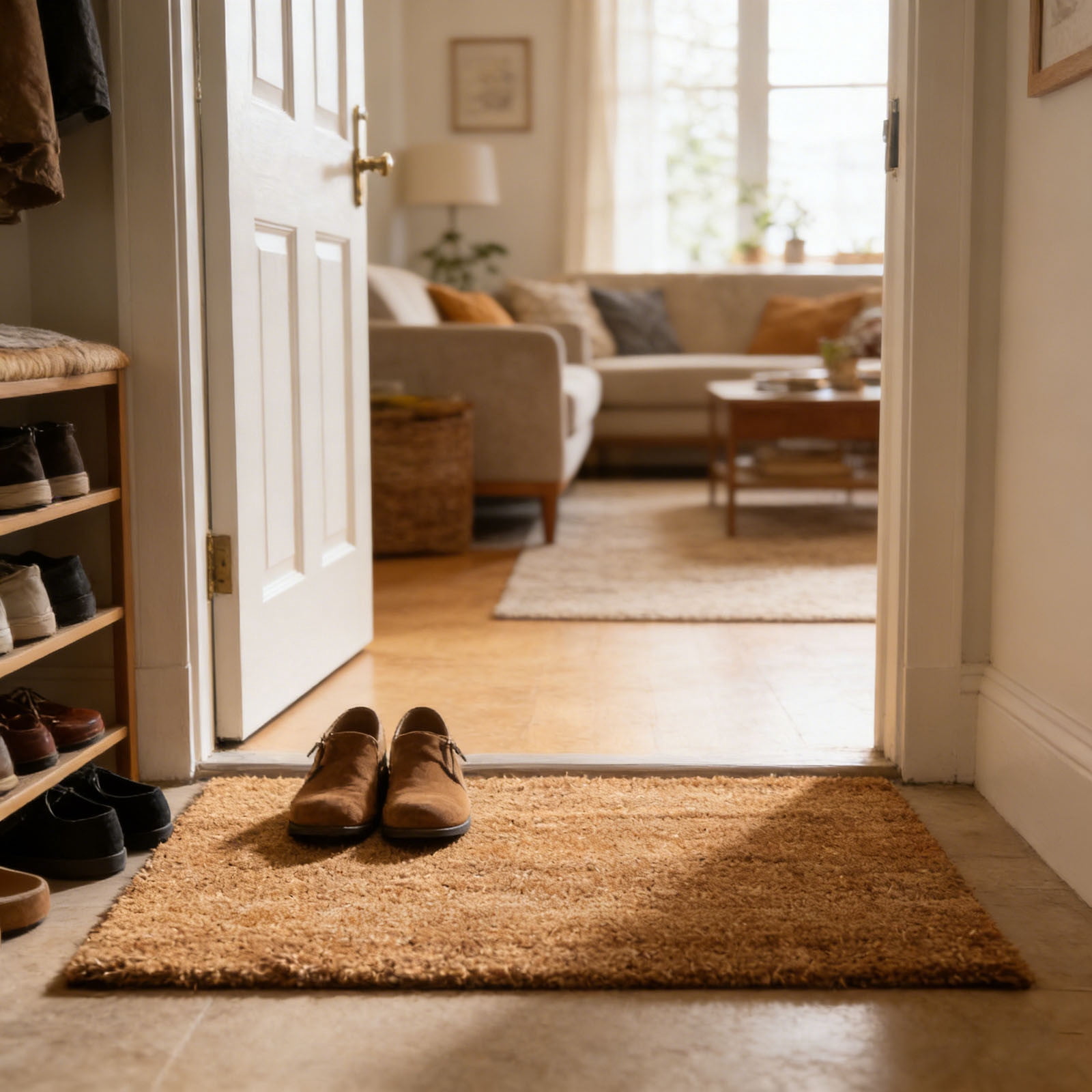Coco Coir Doormat, Plain Tan Coconut Fiber Floor Mat, Non- Heavy Duty ...