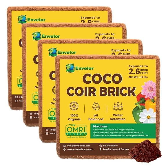 Envelor 10lb Organic Coco Coir Bricks for Indoor/Outdoor Gardening ...