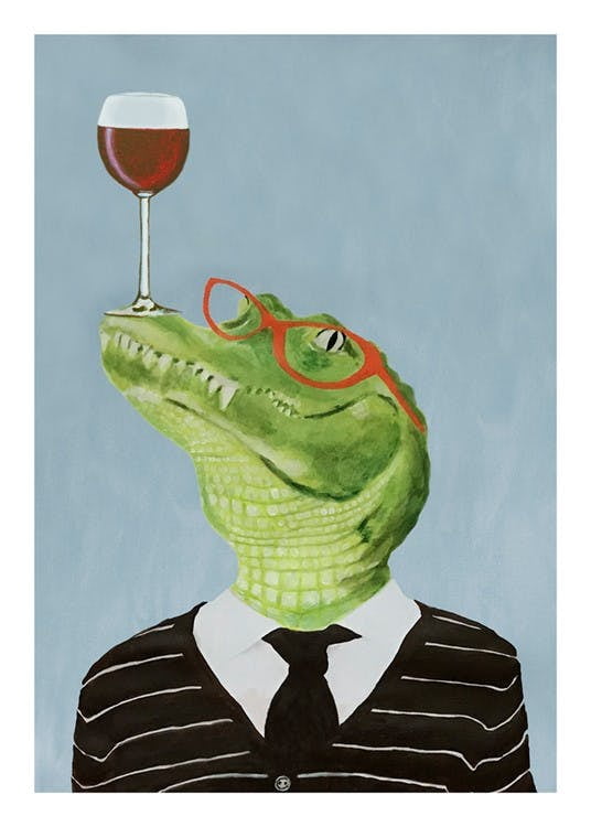 Coco De Paris - Alligator With Wine Glass Print Wall Art, Modern Wall ...