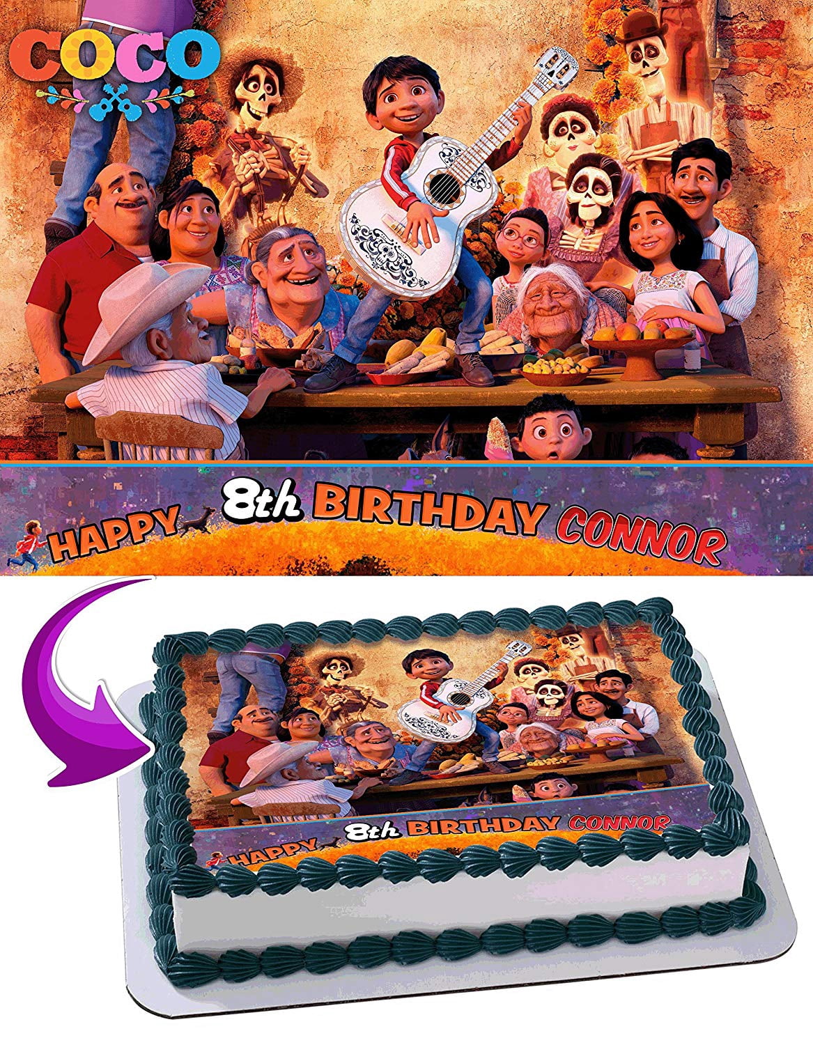 Coco - Edible Cake Topper - 11.7 x 17.5 Inches 1/2 Sheet rectangular ...