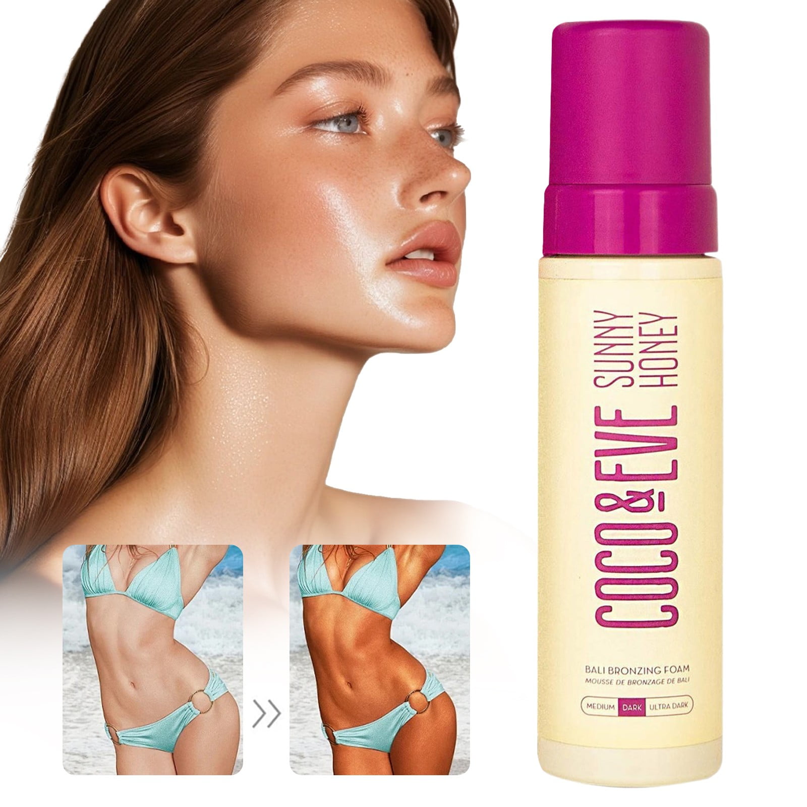 Coco and Eve Sunny Honey Bali Bronzing Self Tanner Mousse - (Medium) All Natural Sunless Tanning ...