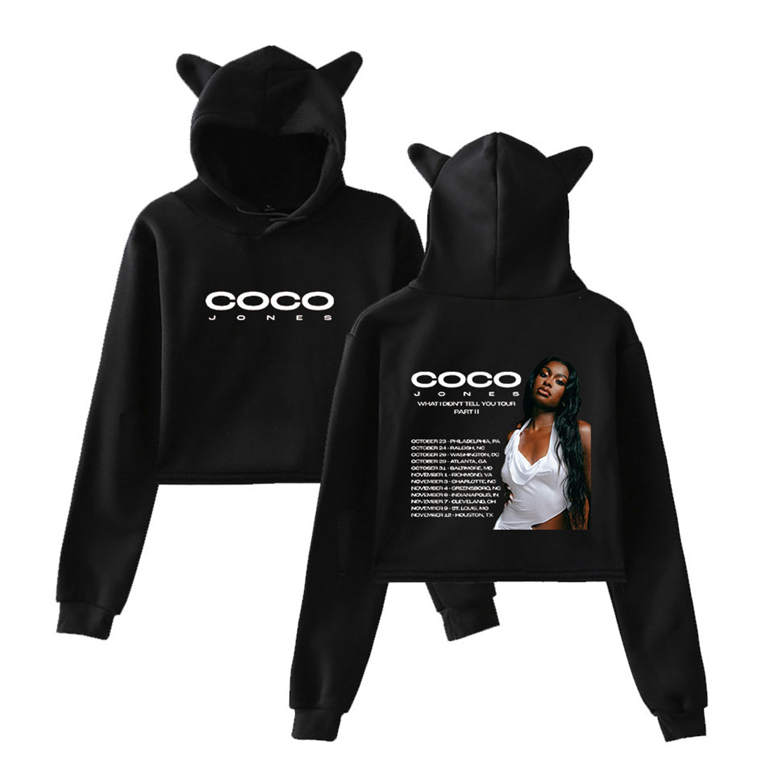 Coco Jones Tour 2024 Cat Ear Hoodies Unique Clothes for Women Fashion Short Sweatshirt - Walmart.com