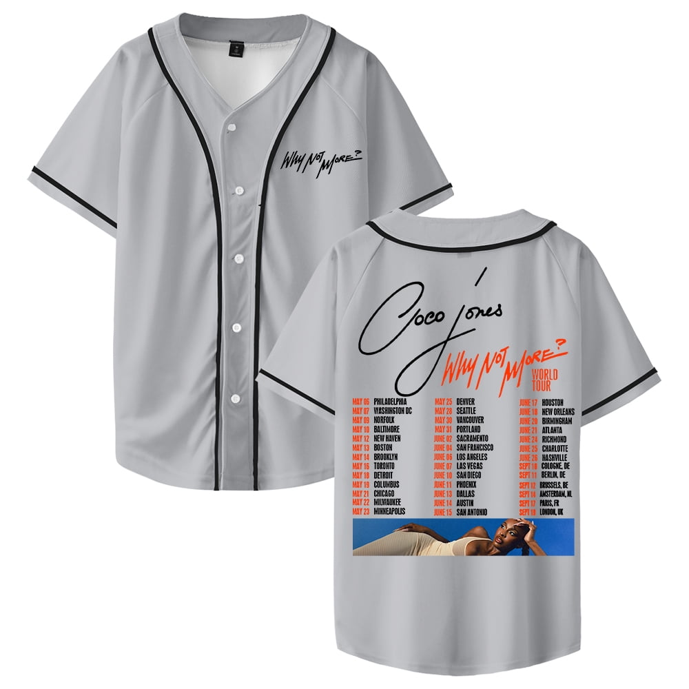 Coco Jones Why Not More World Tour Baseball Jersey Short Sleeve Button ...