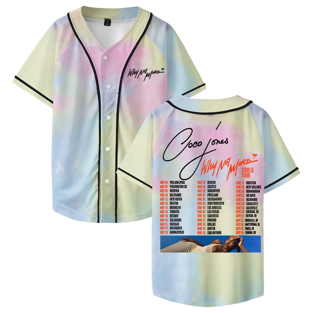 Coco Jones Why Not More World Tour Baseball Jersey Short Sleeve Button ...