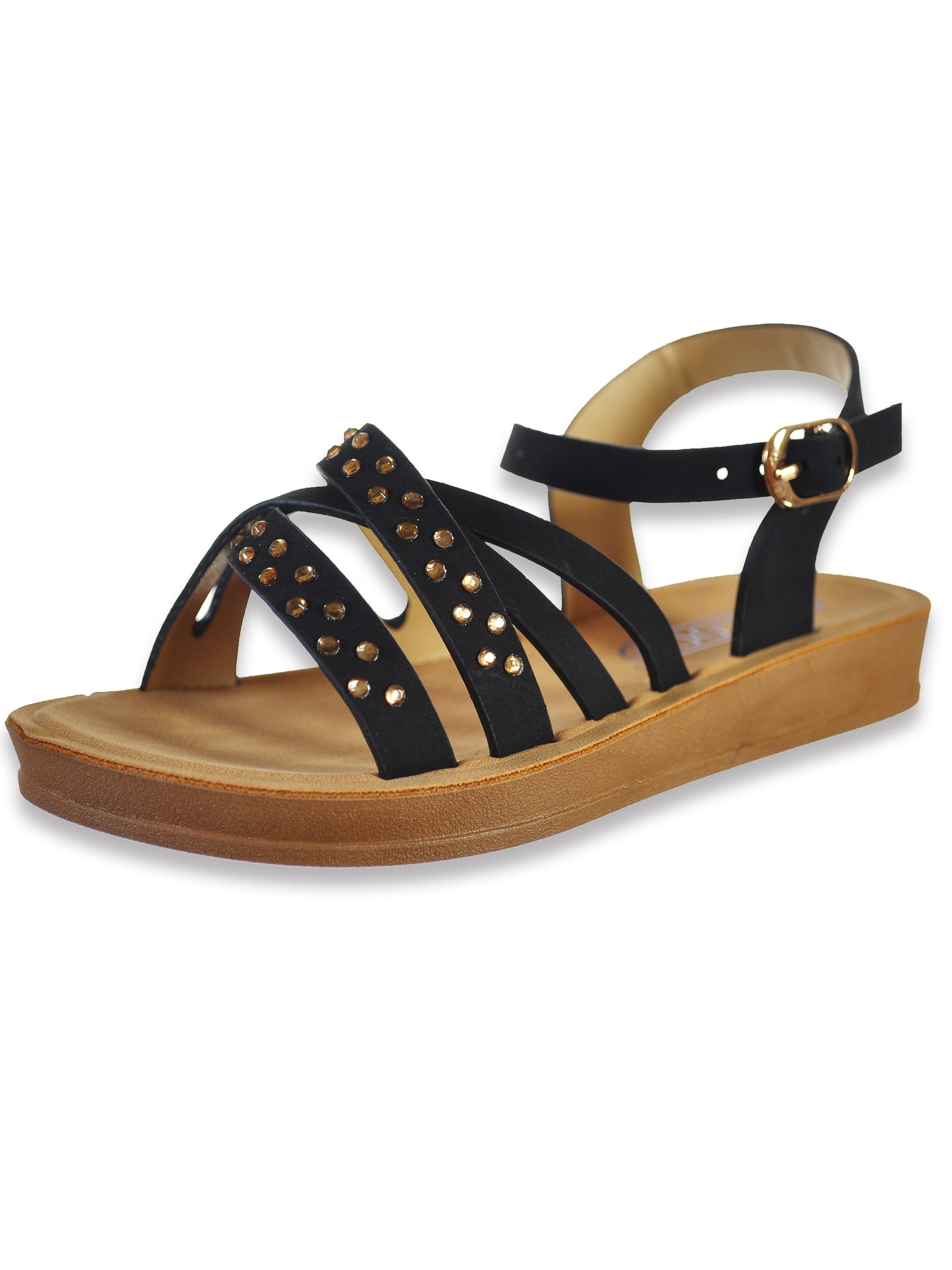 Coco Jumbo Girls' Rhinestone Strap Sandals - black, 2 youth - Walmart.com