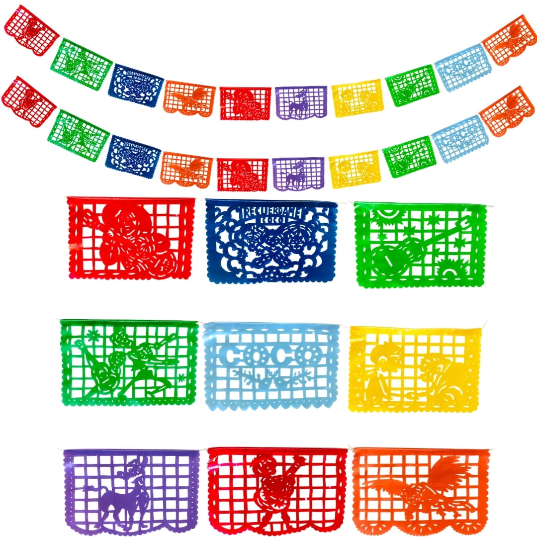 Coco Papel Picado Banners, Plastic Mexican Fiesta Banners, 30 ft (15 FT ...