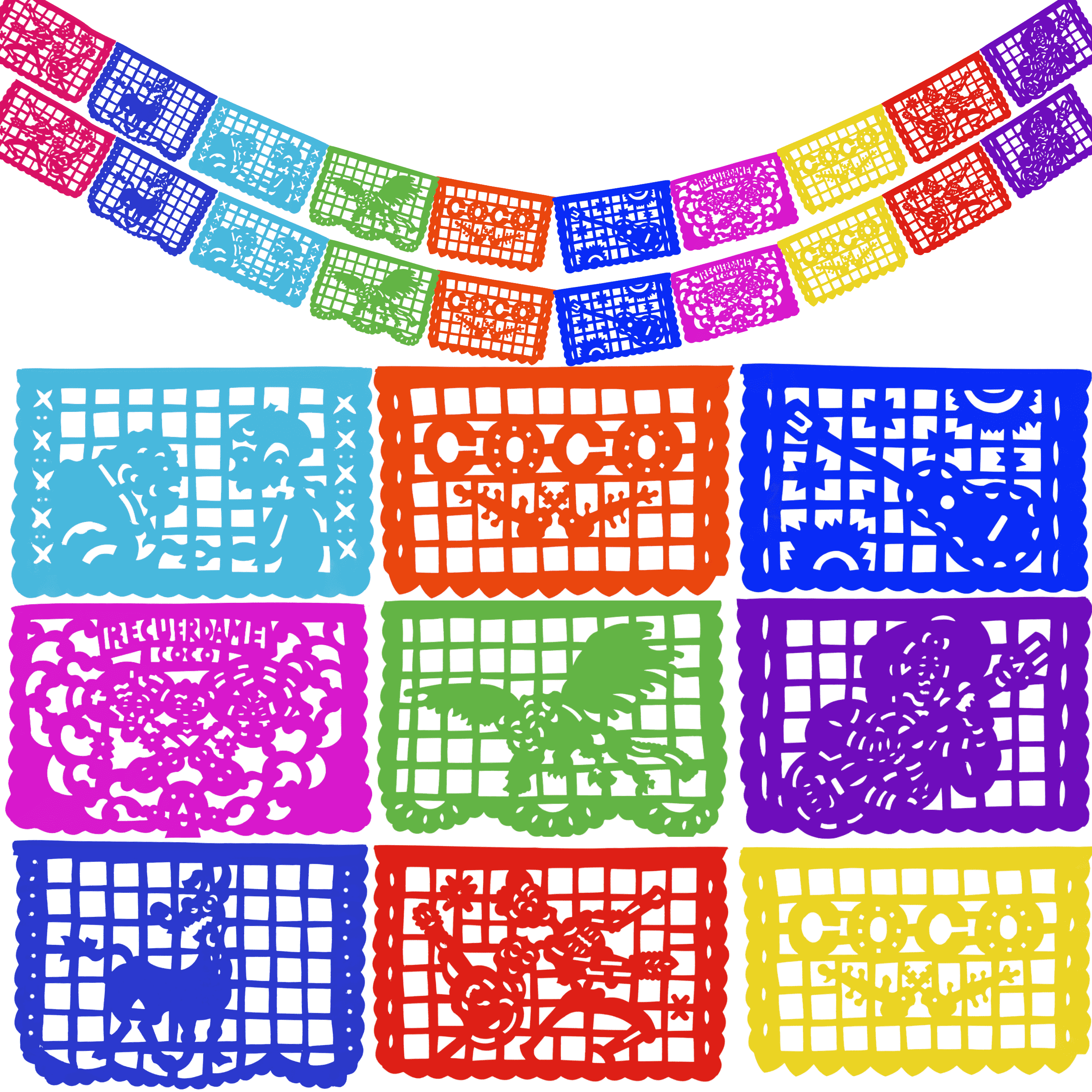 Mexican Papel Picado Party Banners – 30 ft (2-Pack; Plastic, Multicolor ...