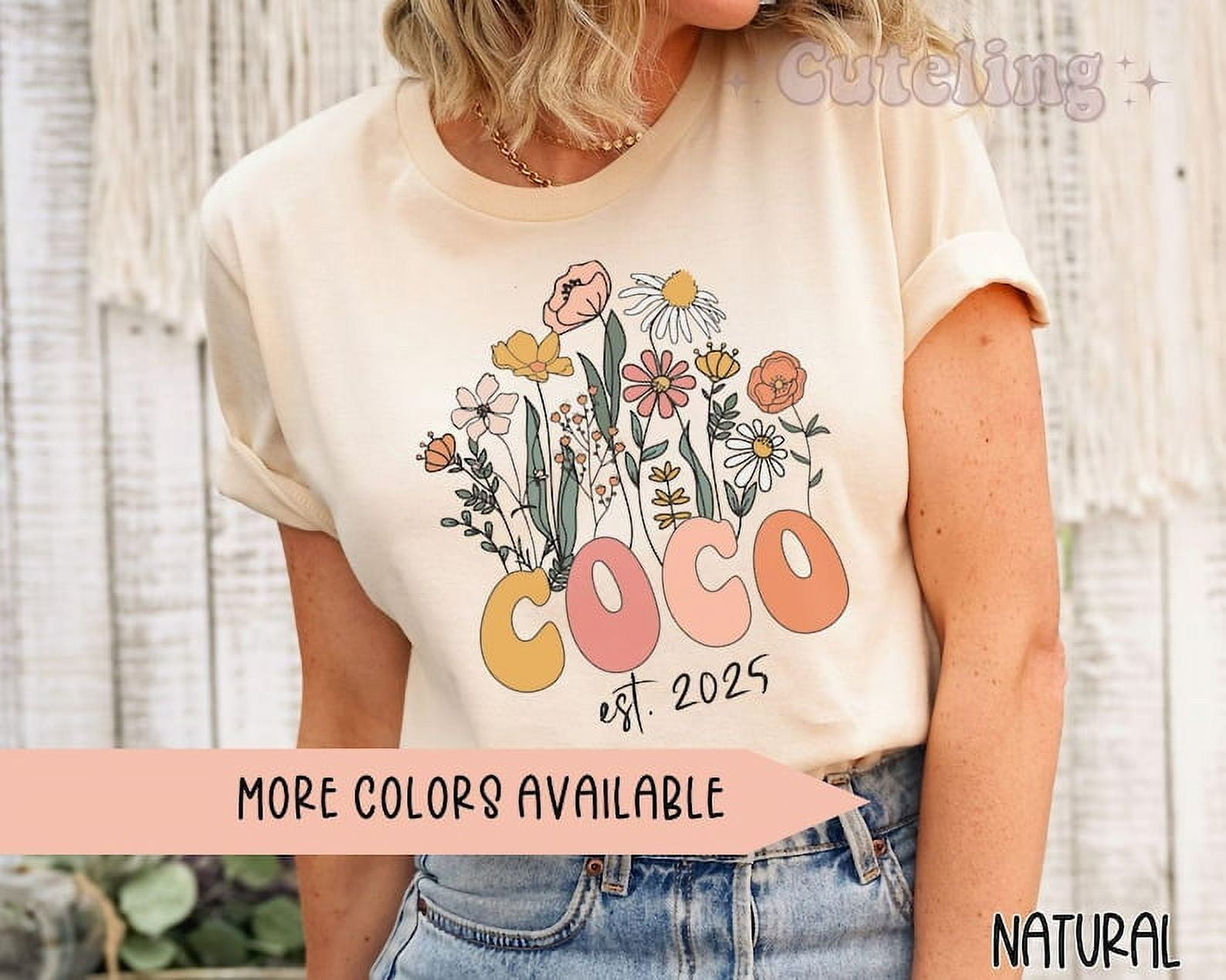 Coco T-Shirt for Grandma, Wildflowers Promoted to Coco Est. 2025 ...
