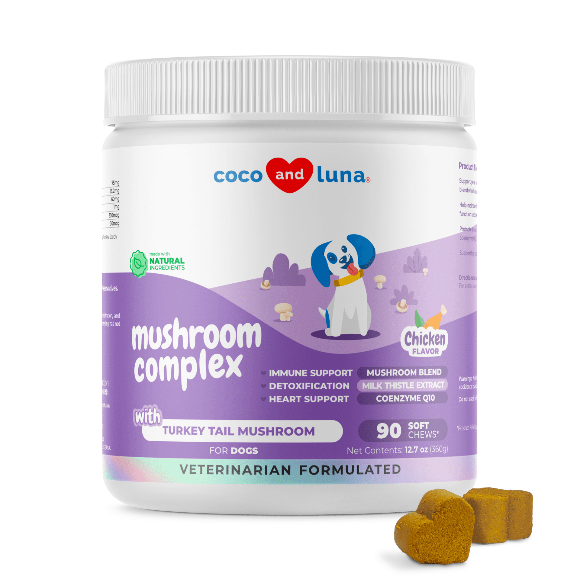 Coco and Luna Mushroom Complex for Dogs - Immune, Joint, Digestive and Liver Support - 90 Soft ...