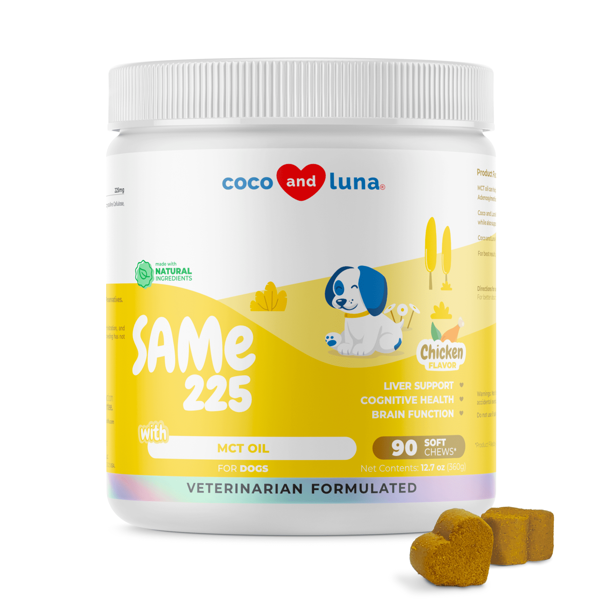Coco and Luna SAMe 225 for Dogs - Brain Health, Liver Support and Cognitive Function - 90 Soft ...