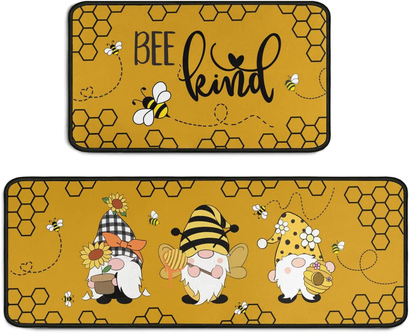 CocoBelin Bee Kitchen Rugs and Mats Set of 2, Non-Slip Washable Kitchen ...