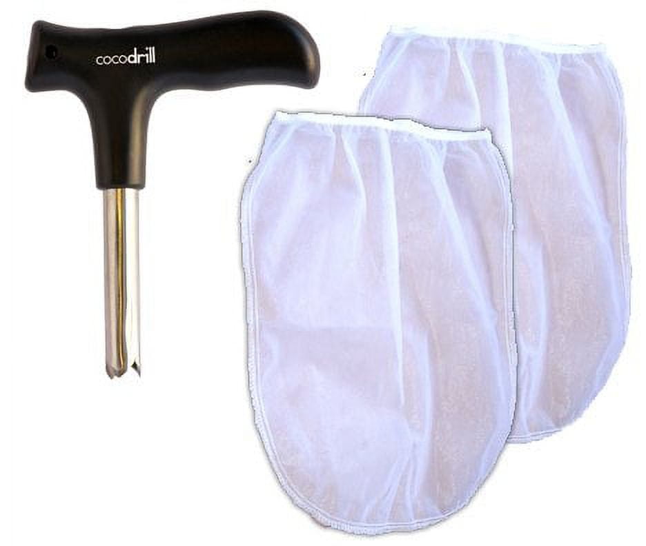 CocoDrill Coconut Opener +2 Nut Milk Bags COMBO - Open Tap Coco Water ...