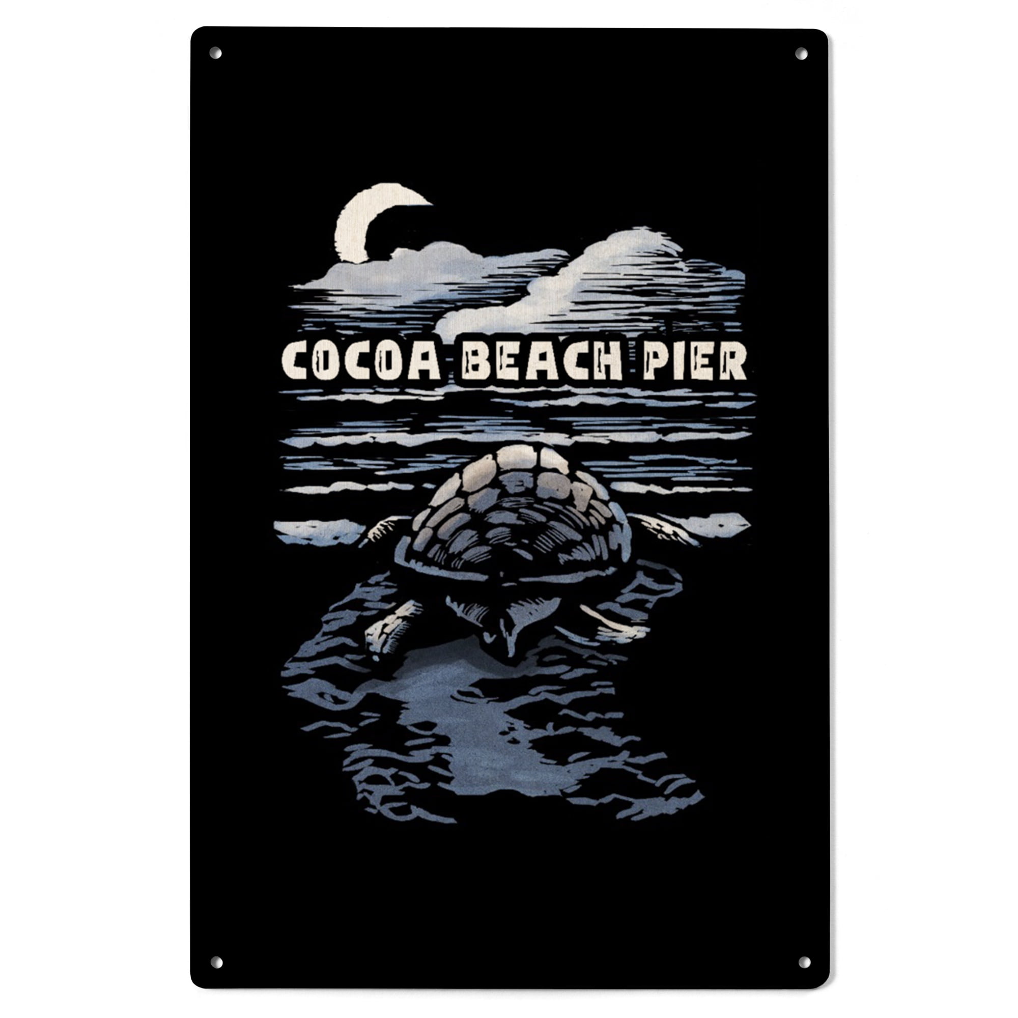 Cocoa Beach Pier, Florida, Sea Turtle on Beach, Scratchboard, Contour ...
