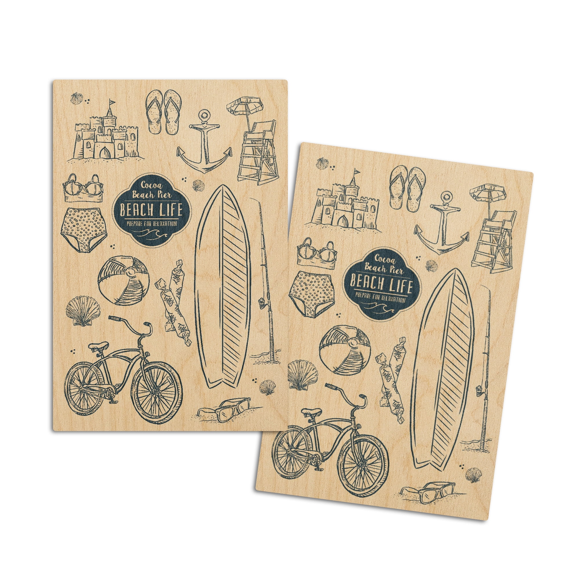 Cocoa Beach Pier, Florida, The Beach Life, Collage (4x6 Birch Wood ...