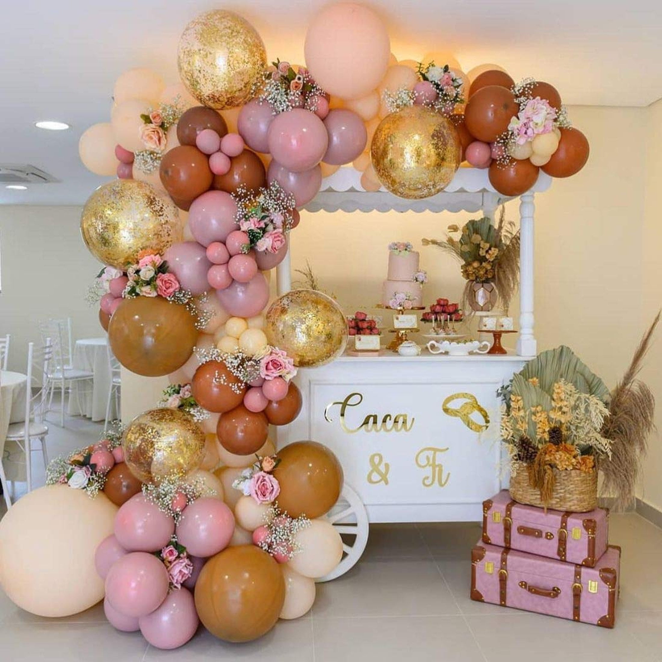 Cocoa Blush Balloon Arch Kit 107 Pack with Gold Metallic Confetti and ...