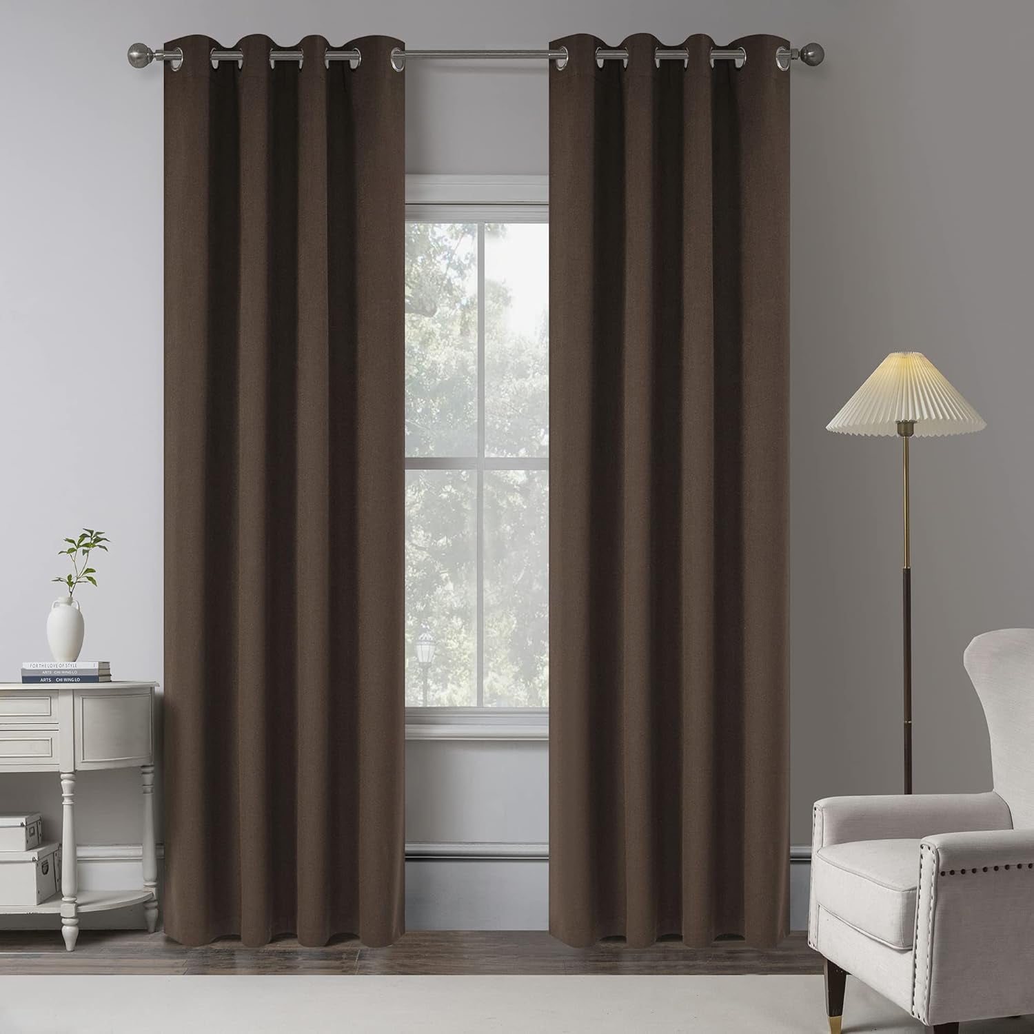 Cocoa Brown 100% Blackout Linen Curtains 120 Inches Extra Long Ceiling ...
