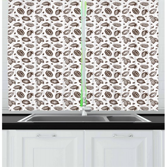Cocoa Curtains 2 Panels Set, Sketch Style Cocoa Beans Plant Aromatic ...