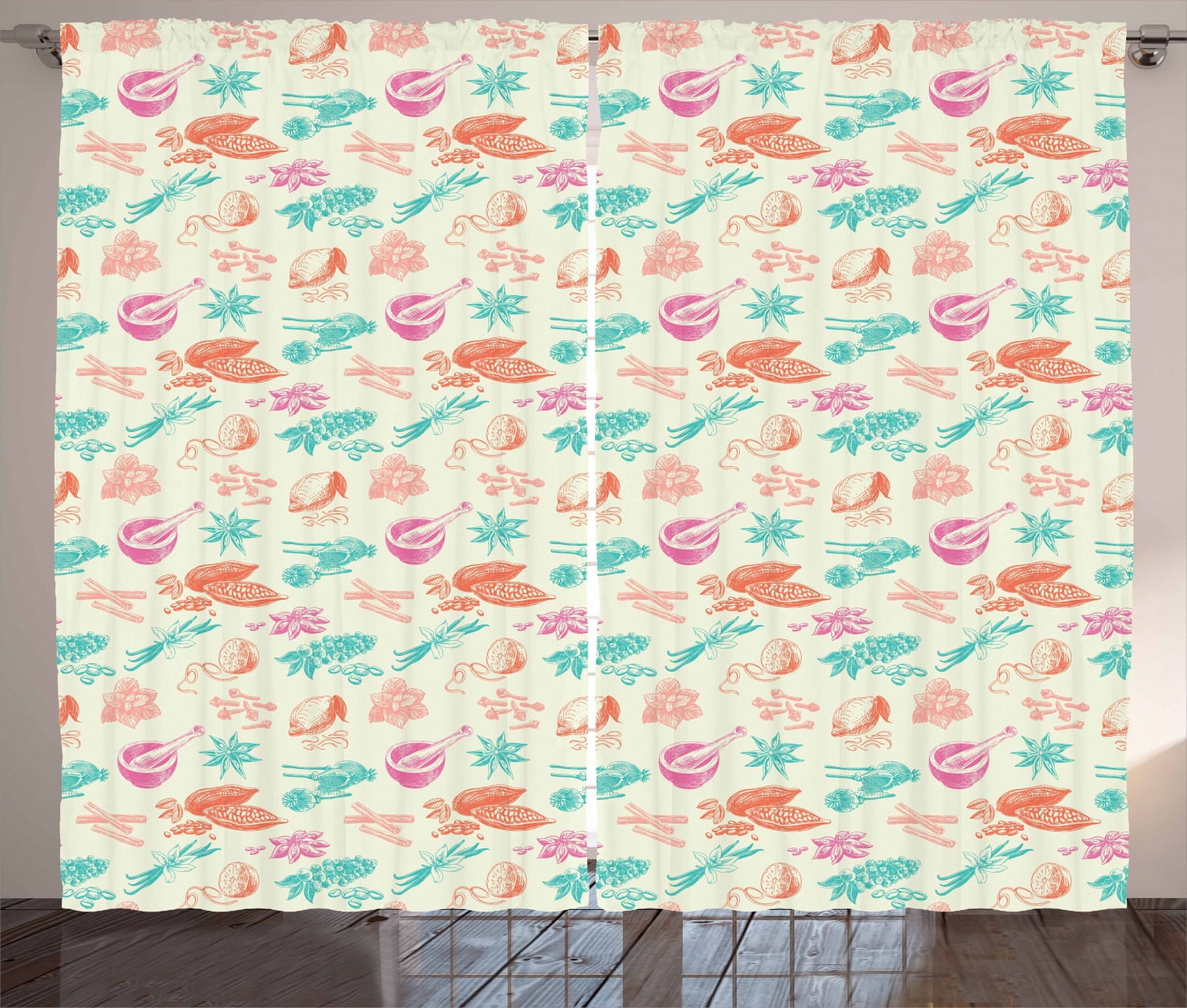 Cocoa Curtains 2 Panels Set, Vintage Carnation Exotic Blooms Coffee ...