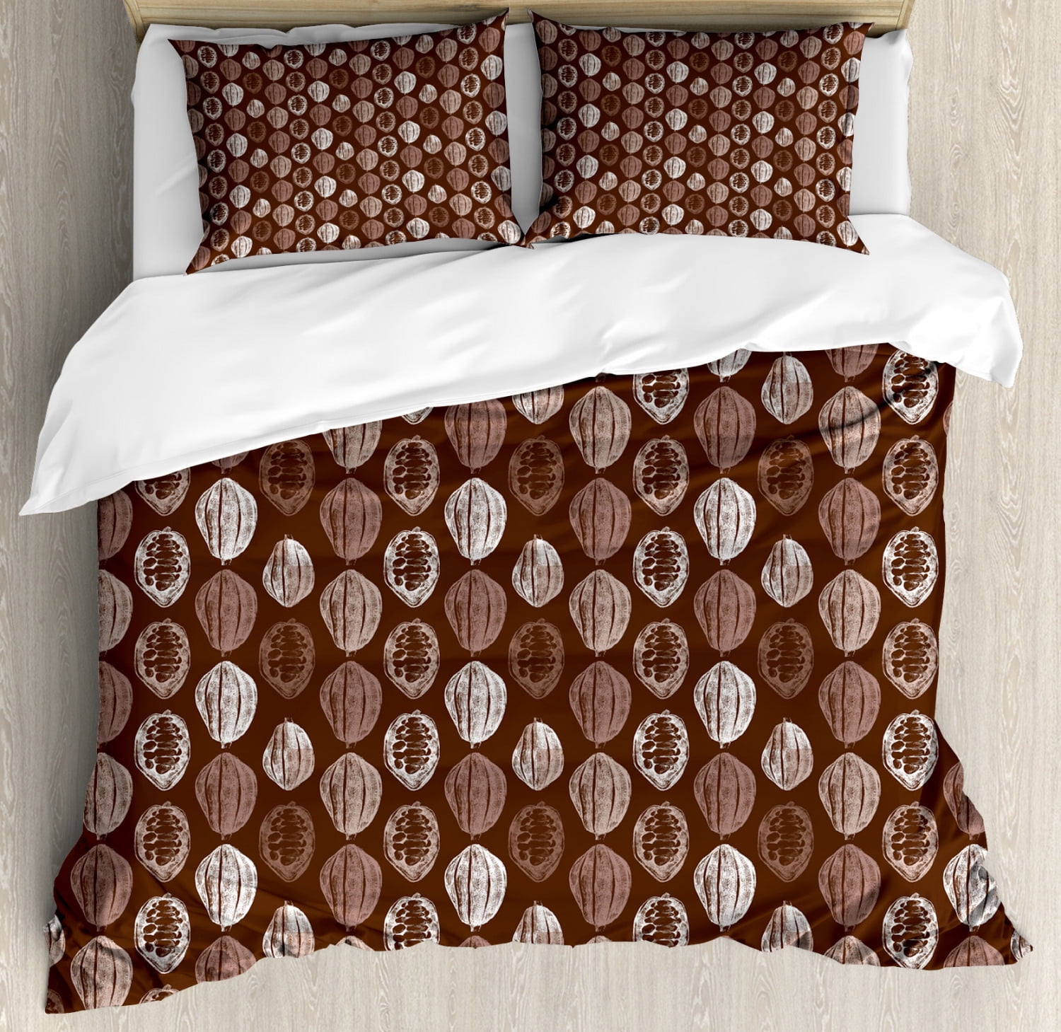 Cocoa Duvet Cover Set Queen Size, Hand Drawn Beans Fruit Cocoa Ripening ...