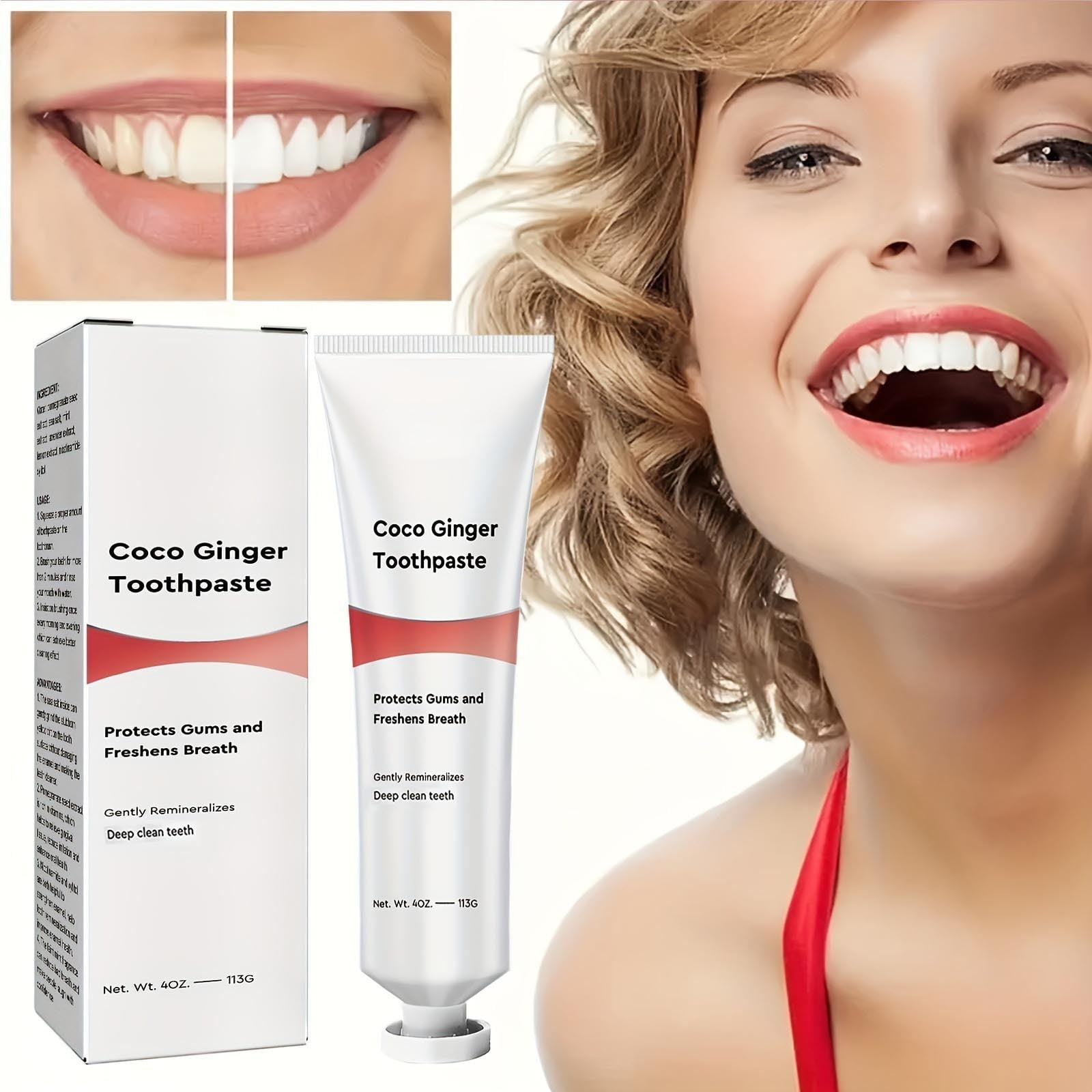 Cocoa Ginger Toothpaste & Toothbrush Set - 100g Whitening Toothpaste with Natural Ingredients ...