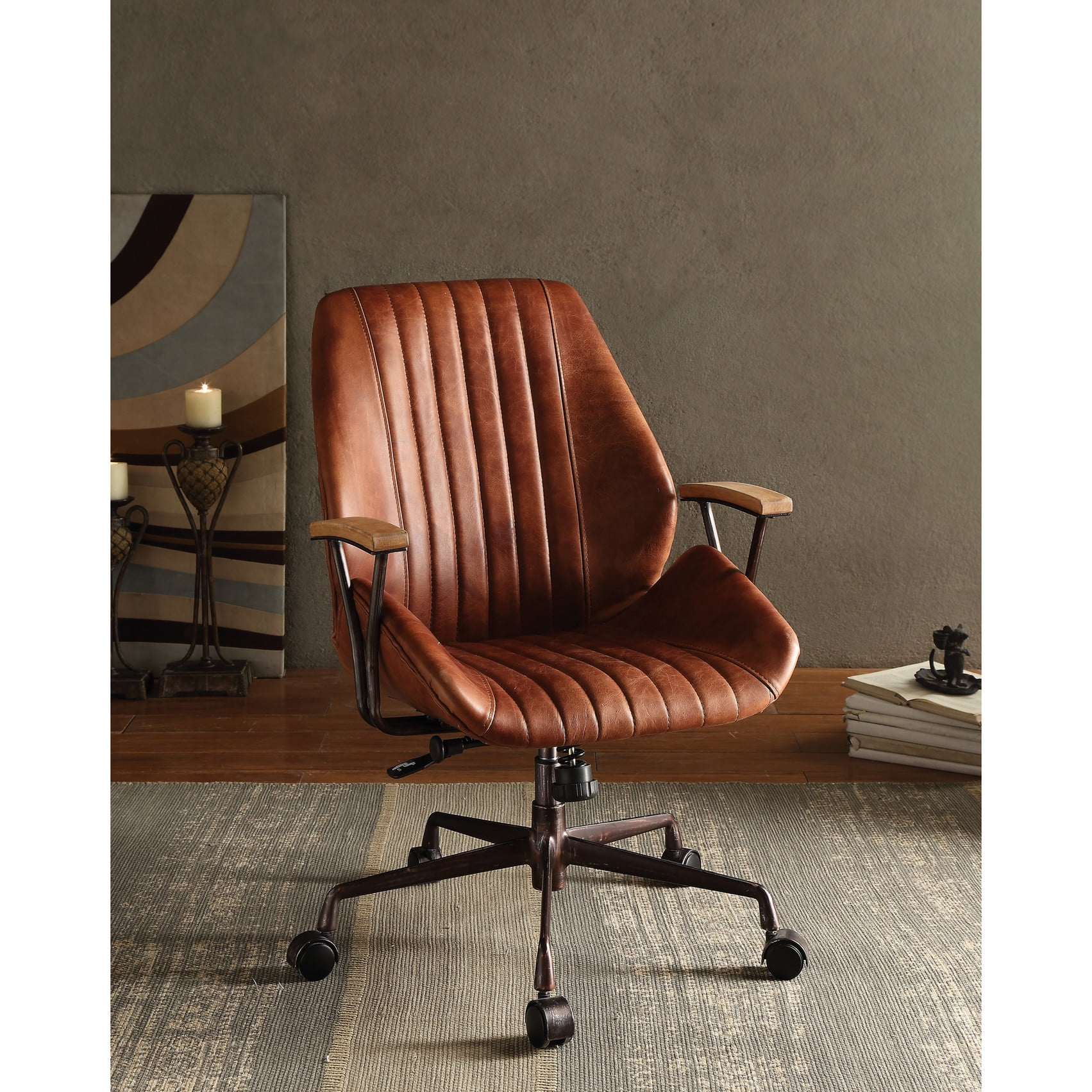 Cocoa Leather Chair with Smooth Pneumatic Lift / Effortless Height ...