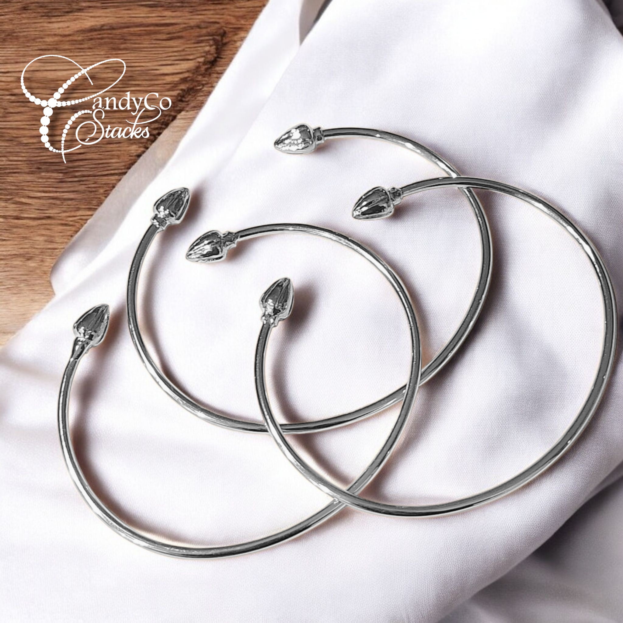 Cocoa Silver ends west Indian stacking sterling silver bangles Caribbean African adjustable 1 ...