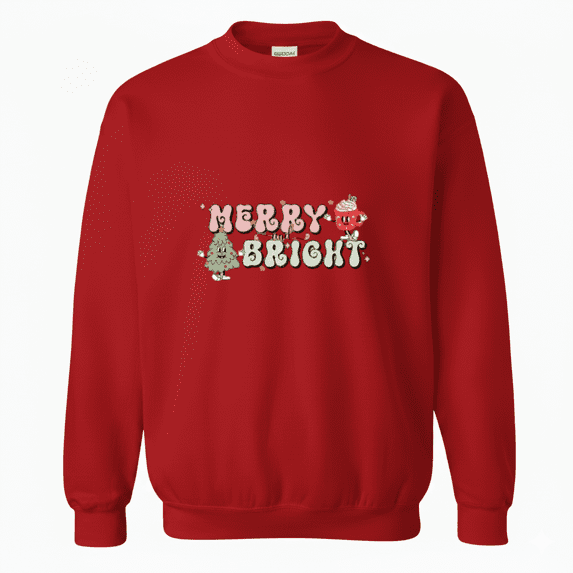 Cocoa Tree Merry and Bright Retro Groovy Holiday Art Sweatshirt, up to ...