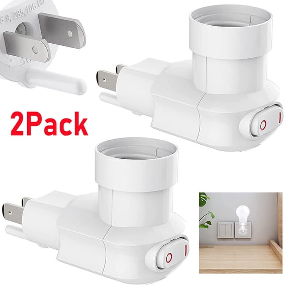 Cocobaby 2X 360° Plug in Light Socket Outlet to Light Bulb 3-Prong ...
