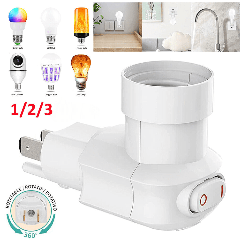 Cocobaby 360° Plug in Light Socket Outlet to Light Bulb 3-Prong Outlet ...