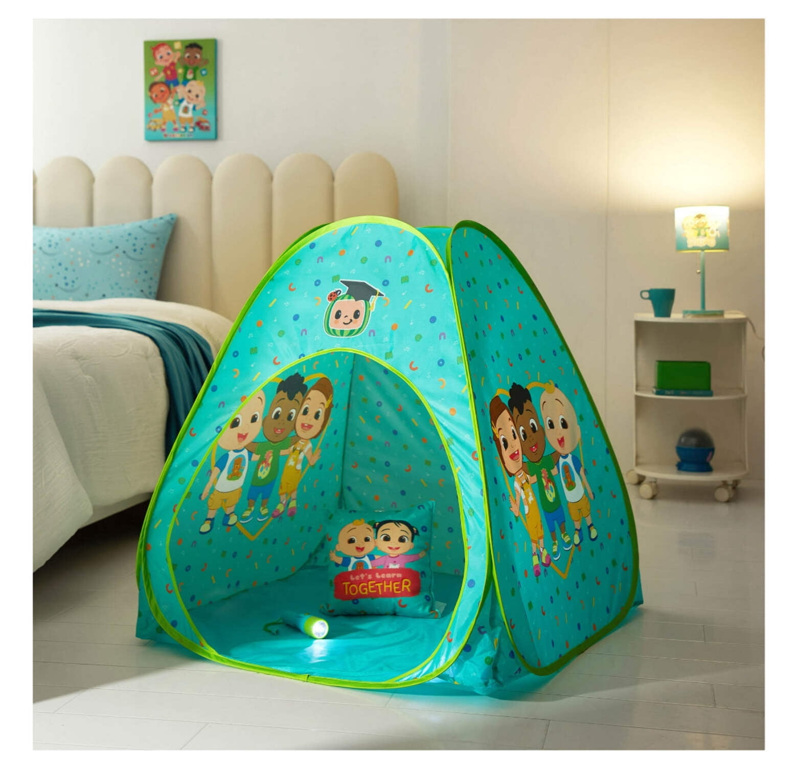 Cocomelon Pop Playhouse, 3pc Tent Set with Pillow and Flashlight, Aqua ...