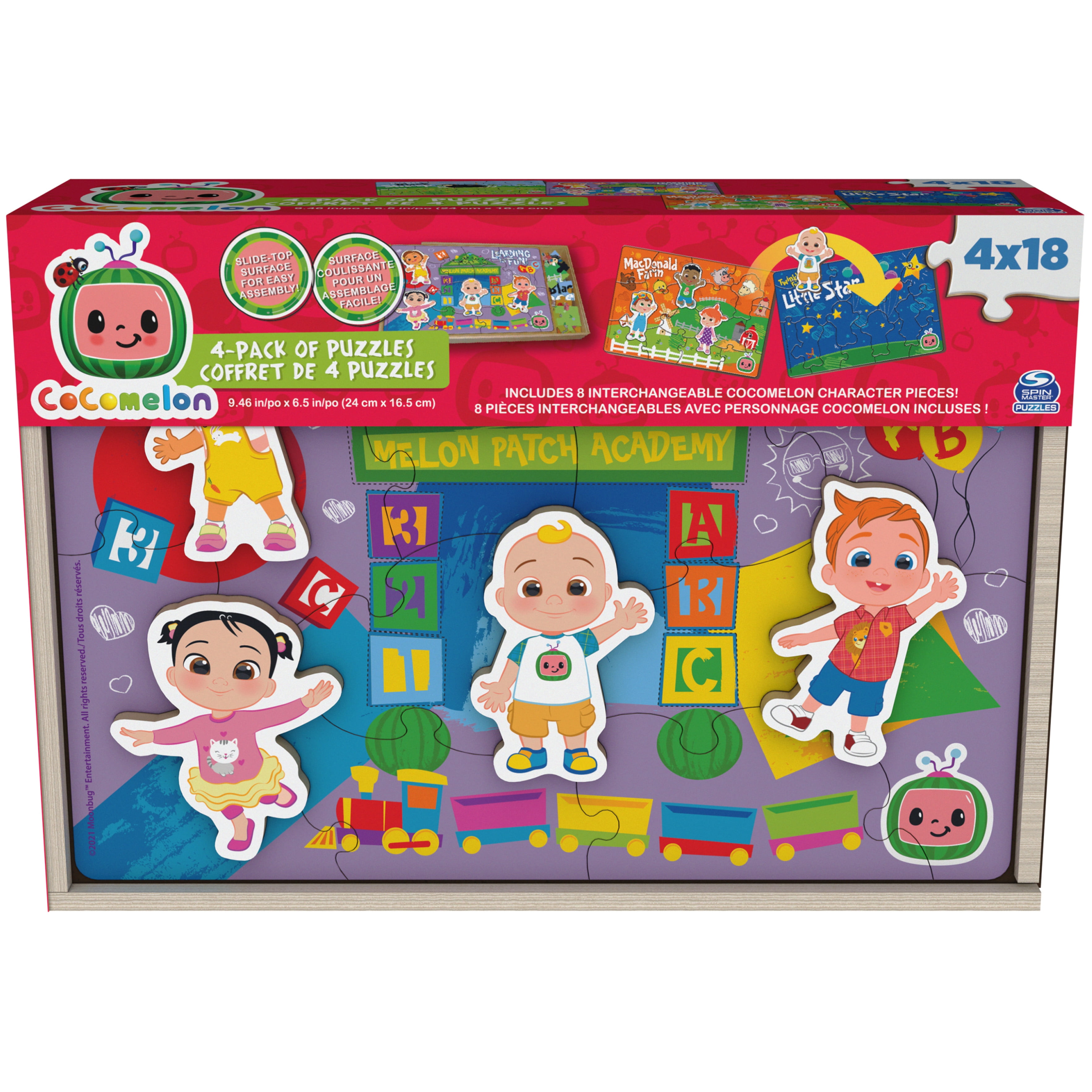 Cocomelon, 4-Pack Wooden Jigsaw Puzzles, 18-Pieces Each, Ages 3 and up ...
