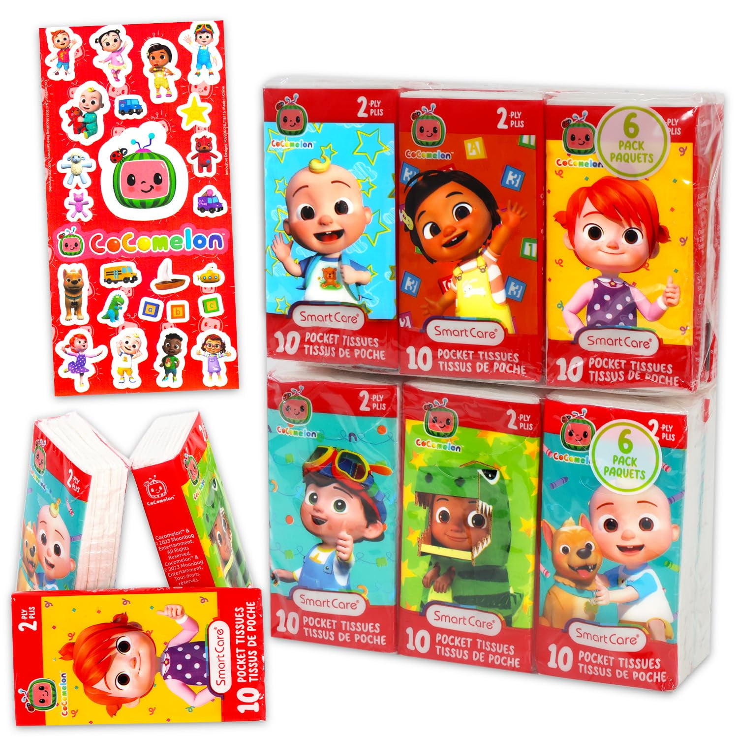 Cocomelon Pocket Size Facial Tissue Set - 12 Packs of 10 Sheets (120 ...