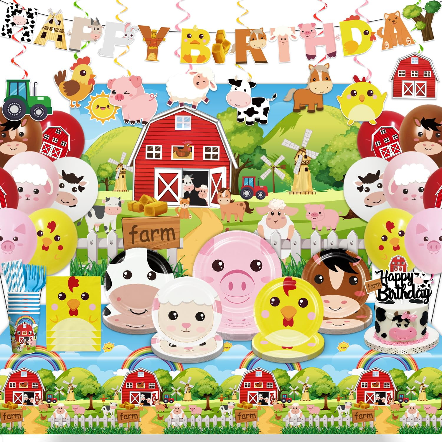 Cocomigo 159pcs Farm Birthday Decorations for KKS1 Kids, 5 Of 300gsm ...