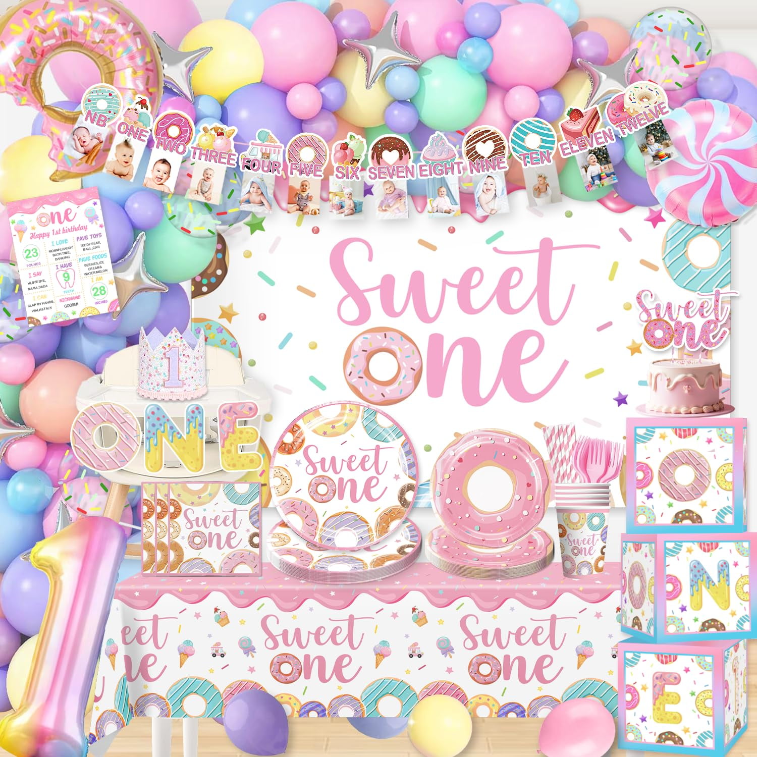Cocomigo 252pcs Sweet One Birthday Party Decorations Include Balloon ...