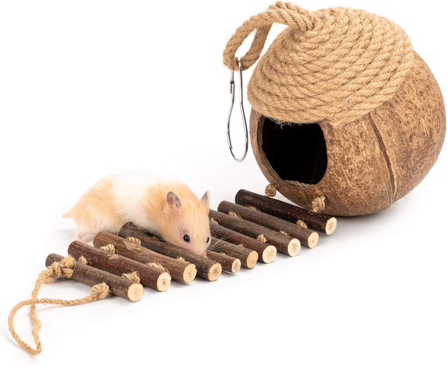 Coconut Bird Nest Hut with Ladder for Parrots Parakeet Conures ...