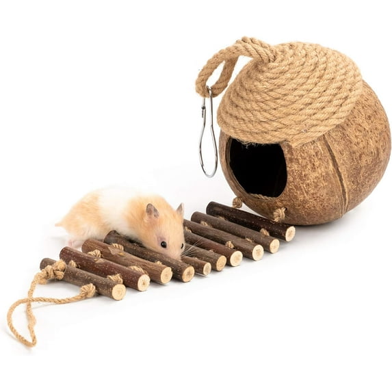 Coconut Bird Nest Hut with Ladder for Parrots Parakeet Conures ...