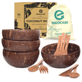 Set of 4 Coconut Bowls, Polished Coconut Bowls with Wooden Spoons and ...