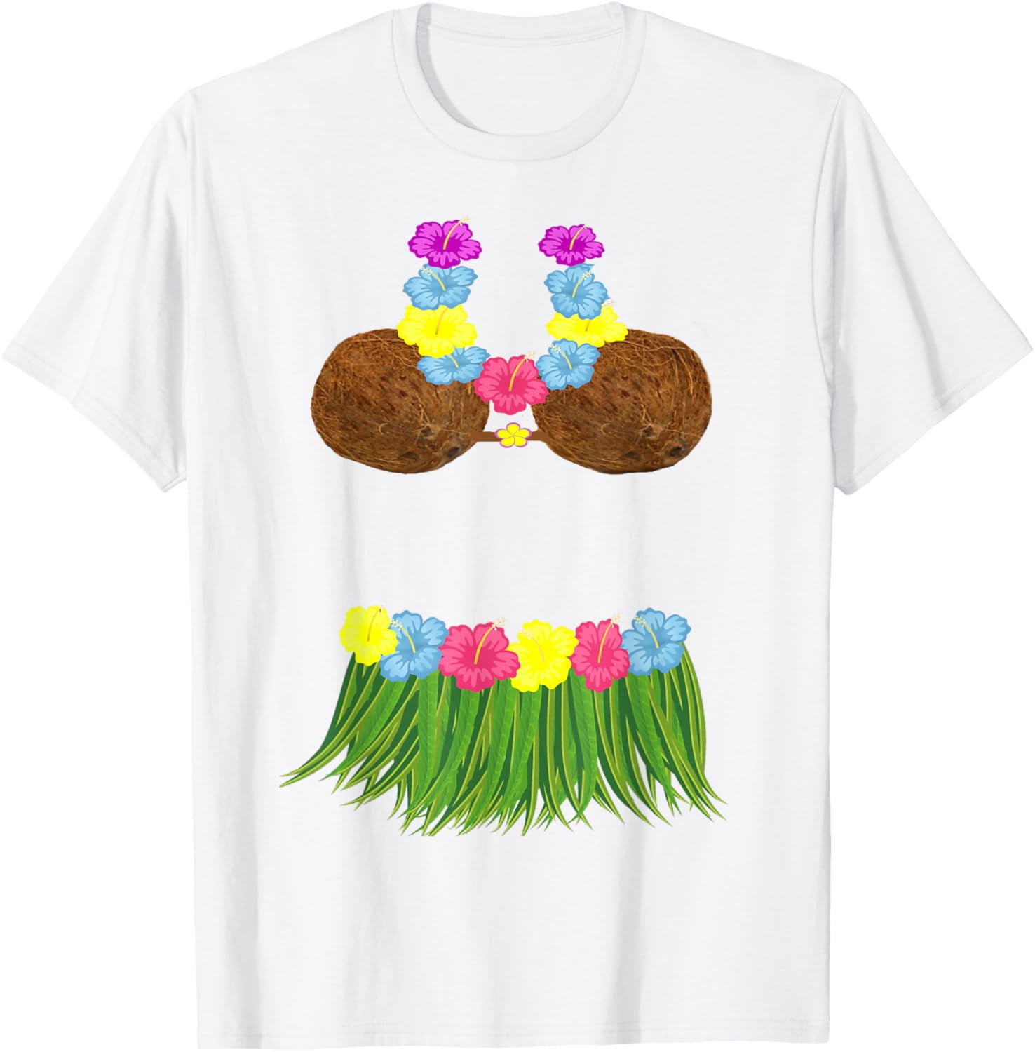 Coconut Bra Lei Flowers Grass Skirt Hula Party Shirt - Walmart.com