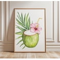 Coconut Drink Poster Tropical Fruit Wall Art Print Hibiscus Botanical ...