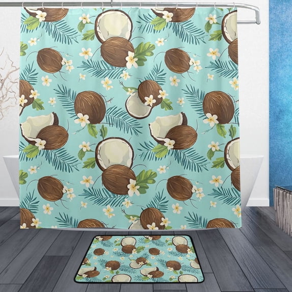 Coconut Flower Pattern Bathroom Accessory Sets Waterproof Shower ...
