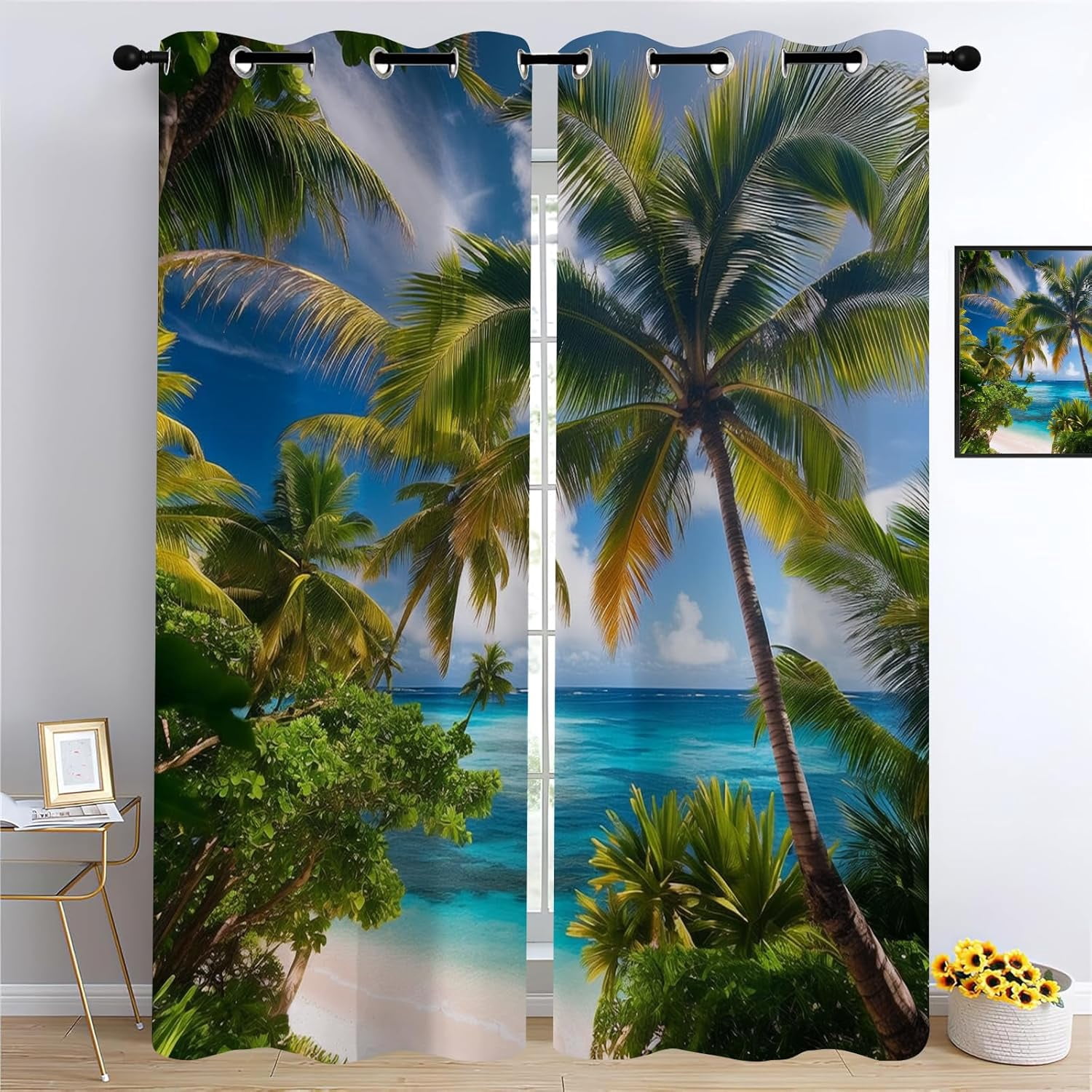 Coconut Grove Grommet Curtains Dense Palm Forest Window Drapes for ...