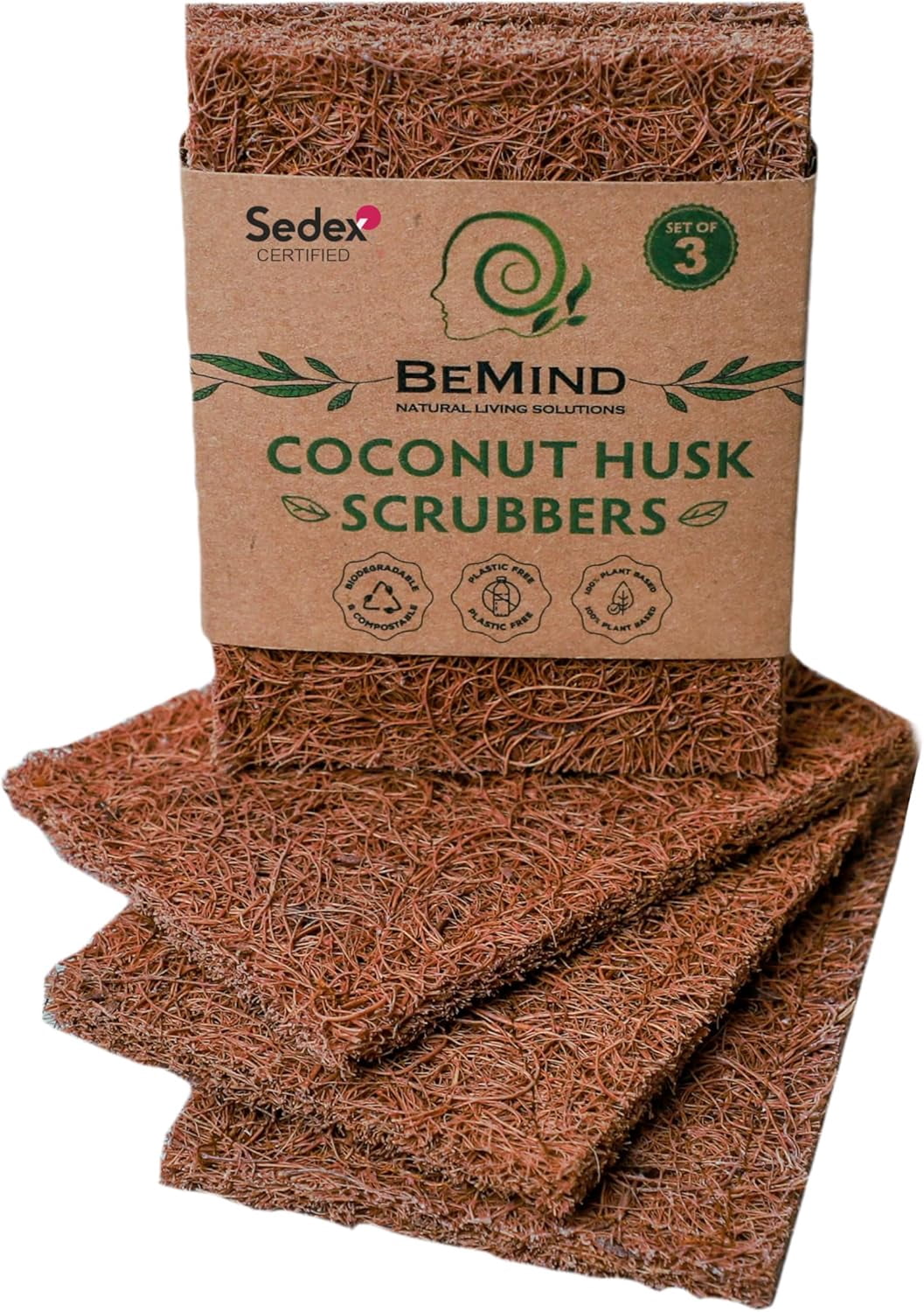 Coconut Husk Scrubber(3) Compostable Eco-Friendly Scouring Pads for ...