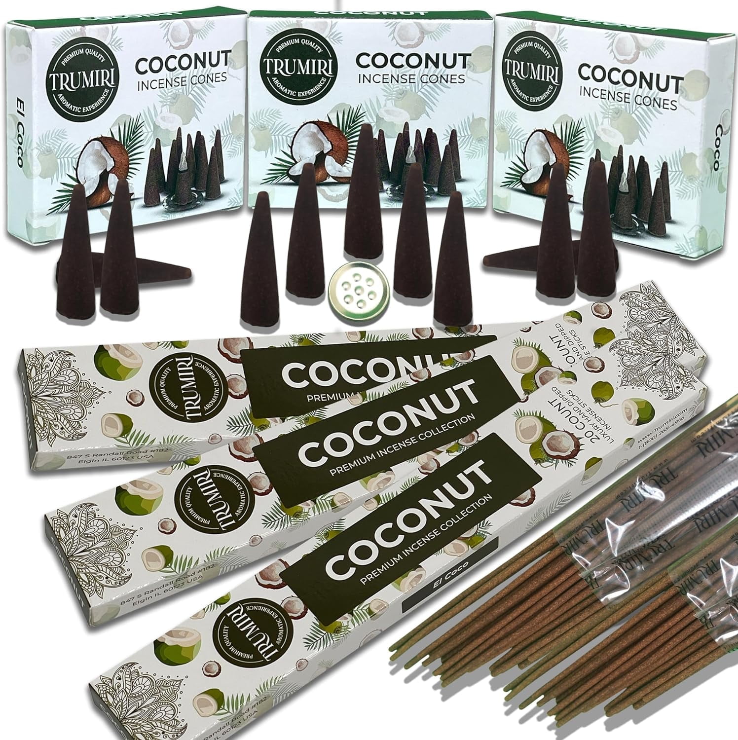 Coconut Incense Sticks & Incense Cones Combo Pack - 60 Insence-Sticks ...