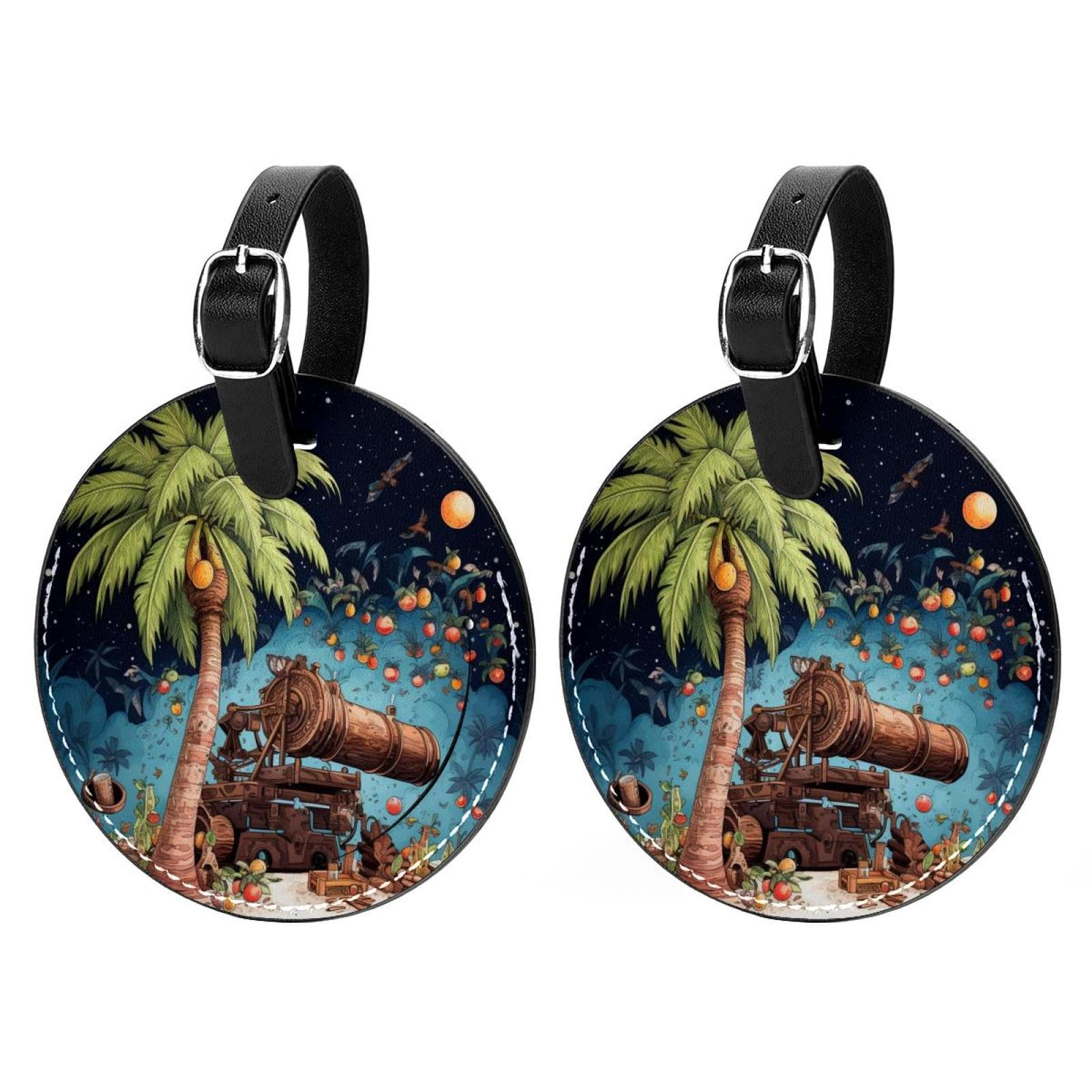 Coconut Jujube Tree&Eid Cannon 2Pcs PU Leather Round Luggage Tags with ...