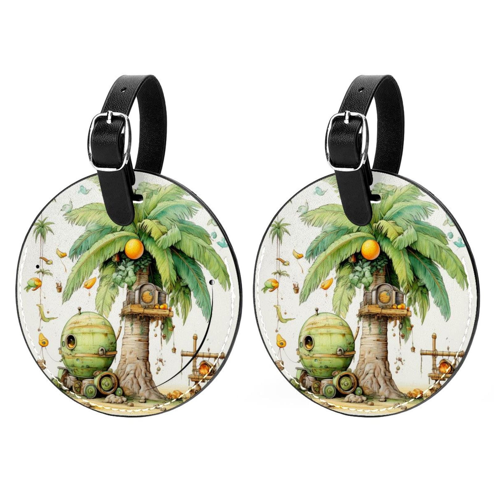 Coconut Jujube Tree&Eid Cannon 2Pcs PU Leather Round Luggage Tags with ...