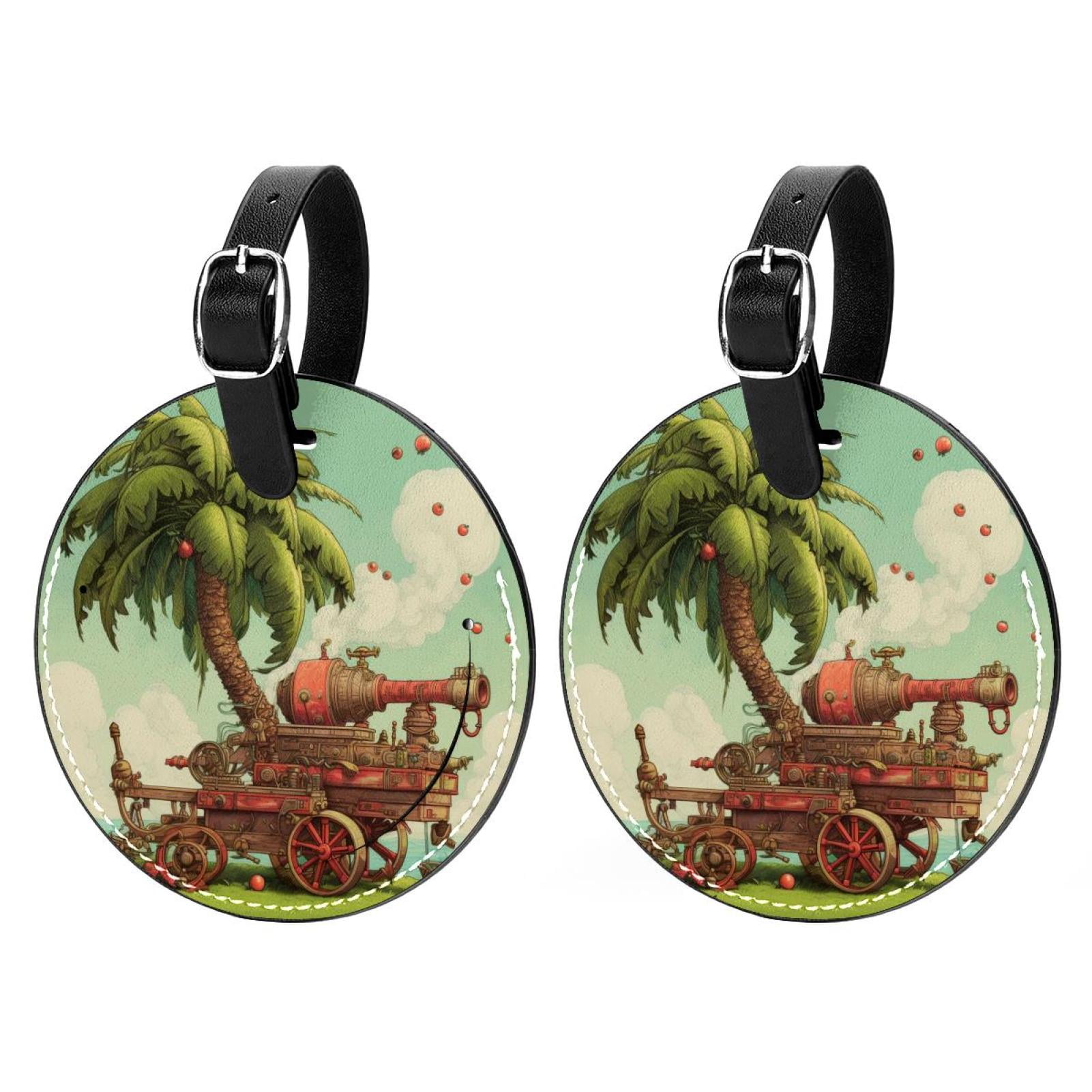 Coconut Jujube Tree&Eid Cannon 2Pcs PU Leather Round Luggage Tags with ...