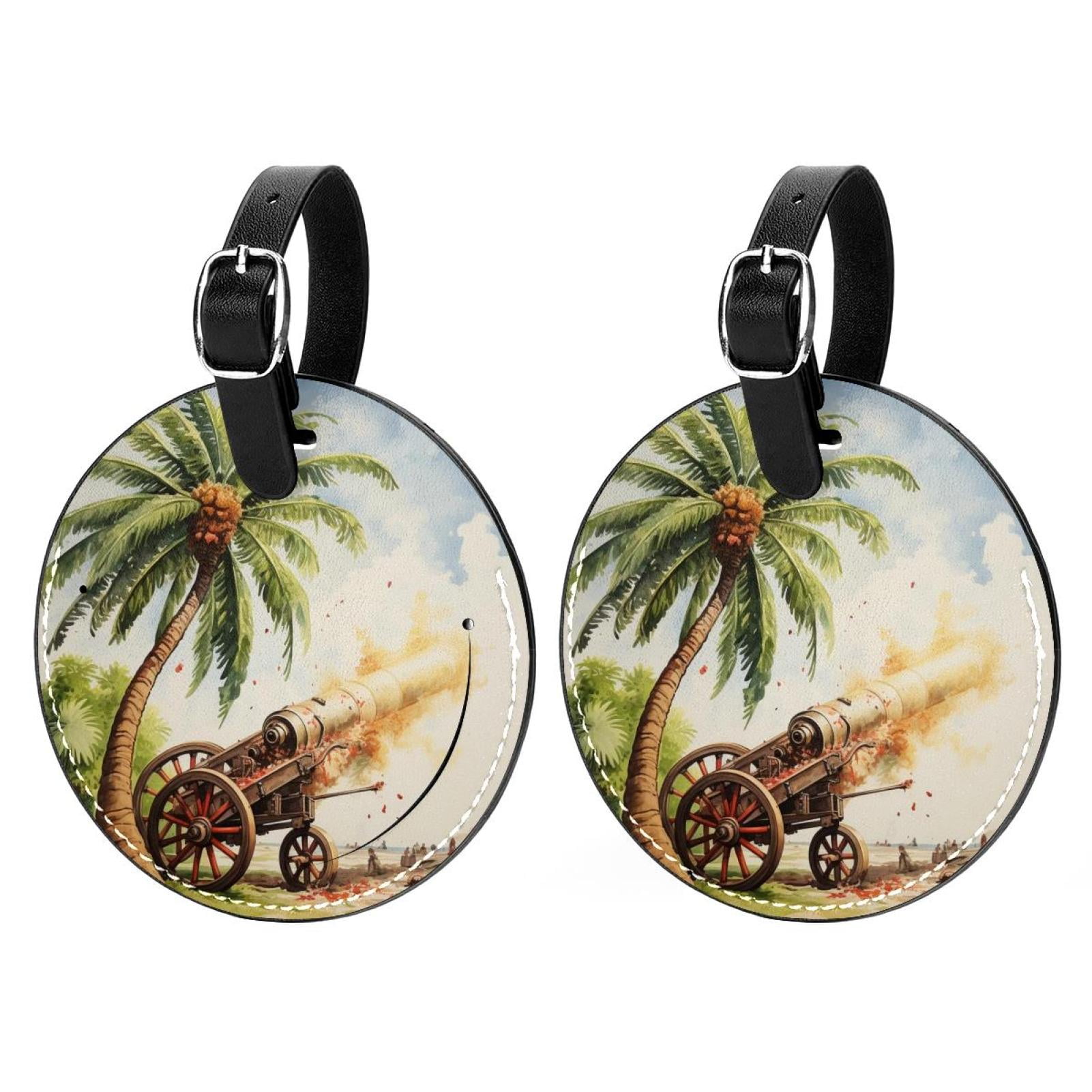 Coconut Jujube Tree&Eid Cannon 2Pcs PU Leather Round Luggage Tags with ...